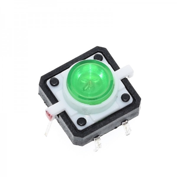 Tactile Push Button Switch Momentary Tact 12x12x7.3mm Led Green - Digiware Store